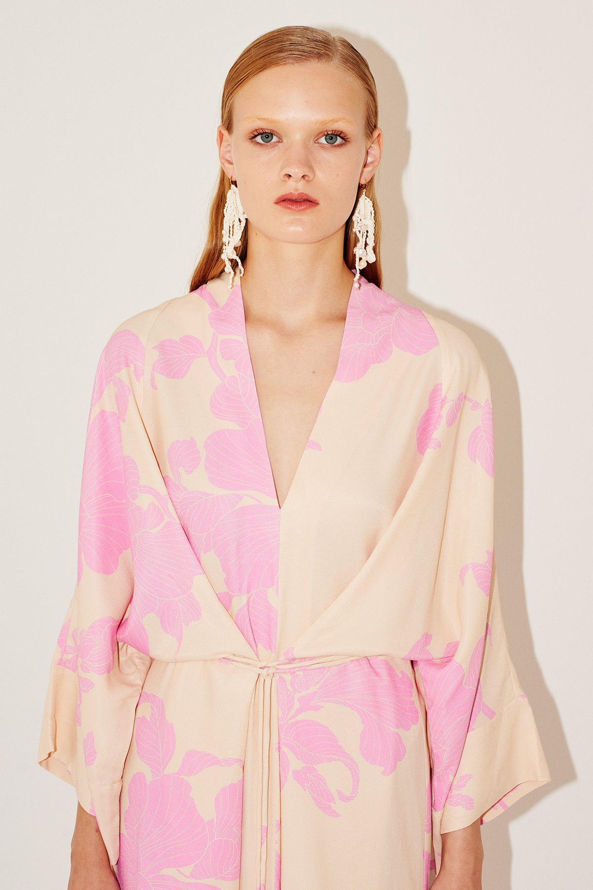 Kimono Dress Lotta Nude Pink Floral Satin Viscose Touch Limited Eikō Ai