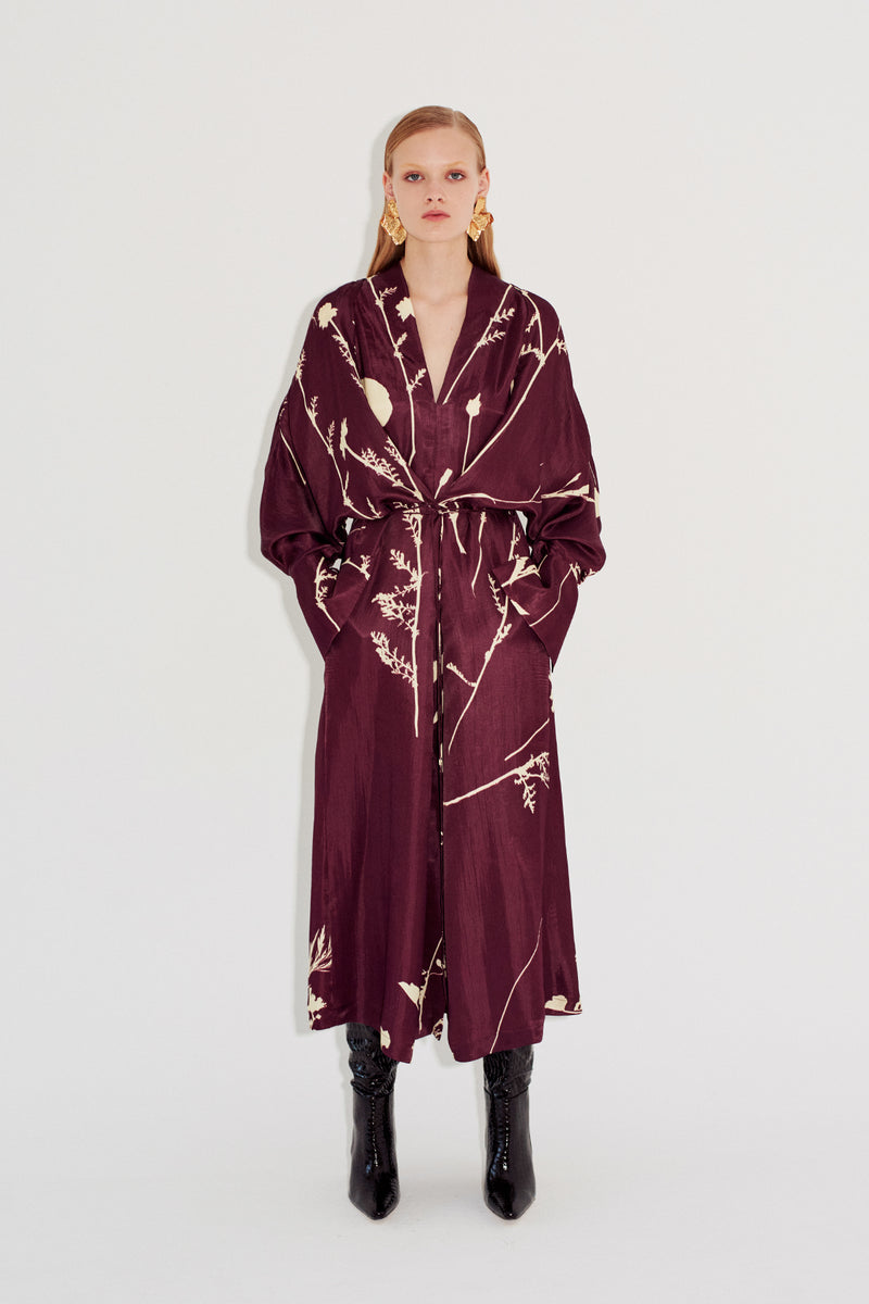 Kimono Dress – Gobi Print – Aubergine – TENCEL™ Lyocell – Limited – eikō ai